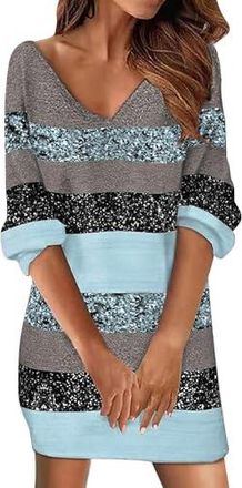 Generic Robe Femmes Casual Long Tops Automne Hiver Manches Longues Robe Pull Tunique Ample &Eacute;l&eacute;gante Mini Robe Sweat D&eacute;contract&eacute;e &Agrave; Col en V Robe De Soir&eacute;e au 