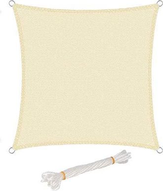 Woltu Voile dombrage carr&eacute; 5x5 m Respirante en HDPE, Toile dombrage Protection Solaire, Anti 85% UV Contre Le Vent, pour Jardin terrasse Camping Cr&egrave;me