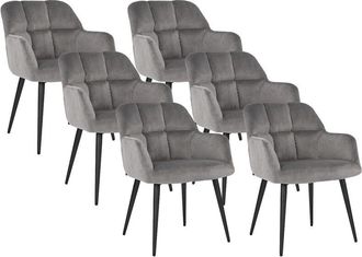 Vente-Unique Pascal Morabito - Lot de 6 chaises avec accoudoirs - Velours et m&eacute;tal - Gris - pega de
