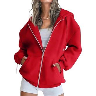 Generic Sweat &agrave; capuche zipp&eacute; surdimensionn&eacute; pour femme, Rouge, XXL