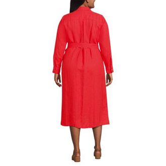 Lands End Midi-Hemdblusenkleid aus Leinen, Damen, Gr&ouml;&szlig;e:52-54 plus, Orange, by Lands End