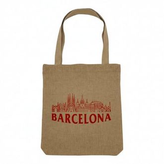 Fabulous Sac Shopping Tote Bag Aspect Lin - Barcelona Minimalist Espagne Barcelone Voyage - Sac de Courses Toile Epaisse 360g Beige Naturel Cabas Port&eacute; Epaule 