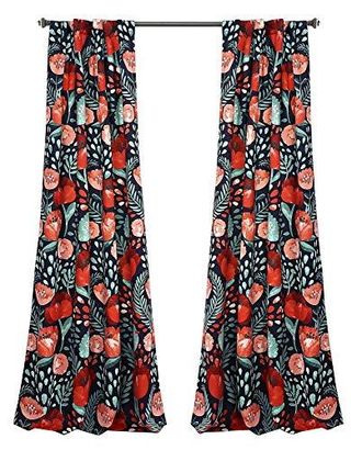 Lush D&eacute;cor Vorh&auml;nge mit Mohnblumen-Motiv, 274,3 x 132,1 cm, f&uuml;r Wohnzimmer, Esszimmer, Schlafzimmer, Marineblau