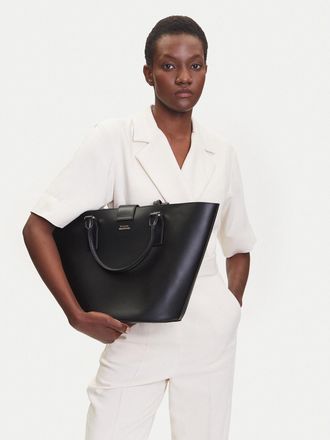 Tommy Hilfiger Handtasche Tommy Hilfiger Heritage Leather Tote AW0AW17209 Schwarz