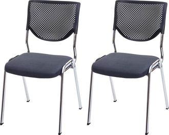 Mendler 2er-Set Besucherstuhl T401, Konferenzstuhl stapelbar, Stoff/Textil - Sitz dunkelgrau, F&uuml;&szlig;e Chrom