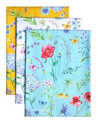 Maison d'Hermine Just Florals Lot de 3 torchons de Cuisine, Bar Multi-usages 100% Coton, Printemps/&eacute;t&eacute;, 50 x 70 cm