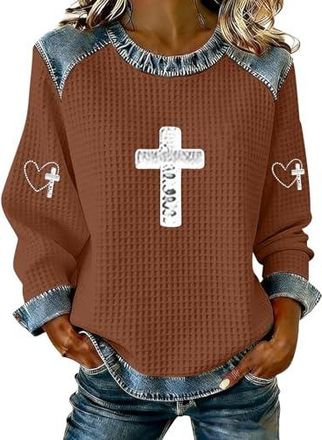 Generic Sweat-shirt &agrave; manches longues pour femme - Coupe confortable - Col rond - Pull d&eacute;contract&eacute; &agrave; manches longues - Col rond, caf&eacute;, XXL