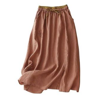 Generic Jupe Longue Satin Femme Jupe Trapèze Cotelé Marron D 2 Gitane Roi Tricot Habillée Longueur Volants Métallique Printemps Orientale Plissees Jarretelle 