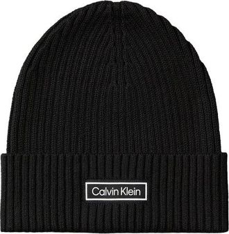 Calvin Klein M&uuml;tze Patch Chunky Rib Cotton Beanie LV04D8053G Schwarz