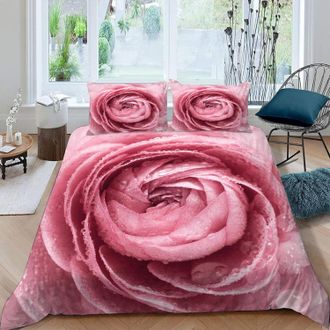 Generic Rosa Rose Bettw&auml;sche 135x200 3D Drucken Pflanzen und Blumen Bettw&auml;sche-Sets Weiche Kuschelig Mikrofaser Bettbezug mit 2 Kissenbez&uuml;ge 80x80 cm mit Rei&szlig;