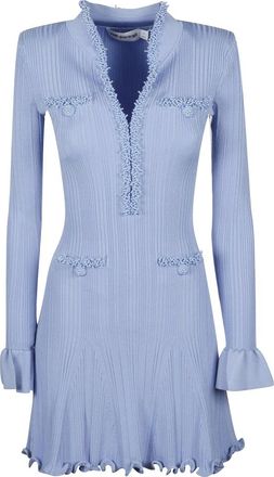 Self Portrait Femme, Robes, Bleu, Taille: 42 FR Pearl Trim Knit Mini Dress