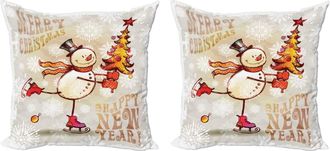 Abakuhaus Weihnachten Kissenbezug Set (2Stück), Skating Happy Snowman, doppelseitiges Digitaldruckdekor mit Reißverschluss, 40 cm, Anthrazitbeige