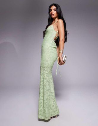 Asos Ärmelloses, hinten gebundenes Maxikleid in Hellgrün