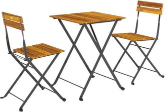 OUTSUNNY Ensemble bistrot de jardin 3 pi&egrave;ces pliables style exotique acier noir lattes bois acacia verni