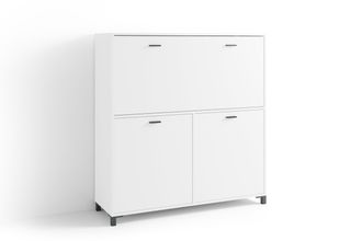Byliving Sekret&auml;r Montana/Sekret&auml;r matt wei&szlig;/Office-Schrank mit 1 Klappe und 2 T&uuml;ren/Schwarze Griffe/B 120, H 127, T 40 cm