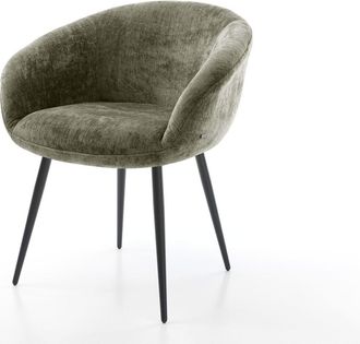 DELIFE Esszimmerstuhl Vinka-Flex mit Armlehnen Chenille Olive 4-Fuß konisch Schwarz Taschenfederkern, Esszimmerstühle