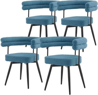 ML Design ML-Design Esszimmerst&uuml;hle drehbar 4er Set Blau in Teddy-Stoff, Wohnzimmerstuhl mit Arm- und R&uuml;ckenlehnen, 360&deg; Drehstuhl, Polsterstuhl mit