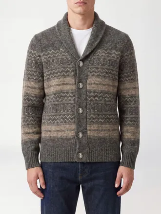 Brunello Cucinelli Gestreifter Cardigan aus Alpaka-Woll-Mischung mit Schalkragen