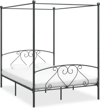 vidaXL Vidaxl - Cadre de lit &agrave; baldaquin 140x200 cm - M&eacute;tal gris robuste - Structure durable pour matelas - Hauteur 198 cm - Tiroirs int&eacute;gr&eacute;s