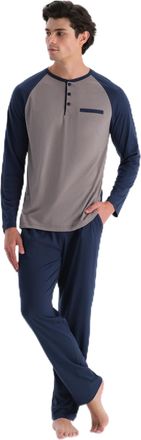 Dagi Mens Navy Raglan Sleeve Detail T-Shirt Trousers Pajama Set, L