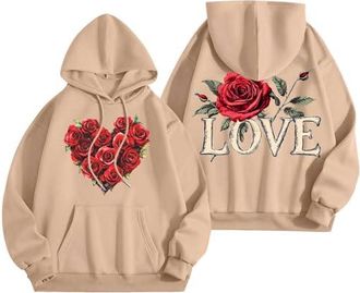 Generic Sweat &agrave; capuche &agrave; manches longues pour la Saint-Valentin 2026 pour femme (2), kaki, XL