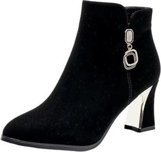 Generic Bottines pour femme en faux daim &eacute;pais &agrave; talon bloc pour femme Grande taille Tube bas talon &eacute;pais Bottes pour femme Fermeture &eacute;clair lat&eacute;rale Talon co