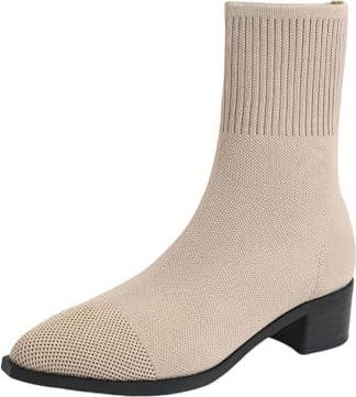 Generic Bottines courtes en tricot extensible pour femme - &Eacute;l&eacute;gantes - Couleur unie - Bout pointu - Respirantes - Talon &eacute;pais - Confortables - &Agrave; enfiler - Sty