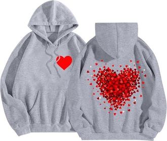 Generic Sweat &agrave; capuche surdimensionn&eacute; pour femme - Pull ample pour la Saint-Valentin - Imprim&eacute; coeur - Mode ample - D&eacute;contract&eacute; - Avec poche - Pull extra lon