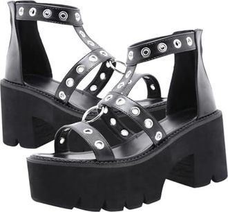 Holibanna Sandales &agrave; Talons Hauts Ouvertes pour Femme Semelle &Eacute;paisse Antid&eacute;rapante Design Chic et Confortable pour Mariage et Soir&eacute;e Style Romain Noir