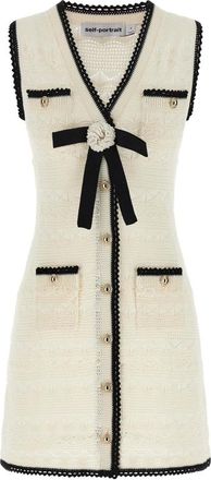 Self Portrait Femme, Robes, Beige, Taille: 36 FR Pointelle Knit Mini Dress
