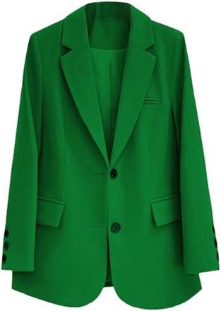 Generic Blazer à manches longues - Style décontracté - Épaules rembourrées - Coupe ajustée - Pour le travail et le bureau - Avec poches, Vert, 3XL
