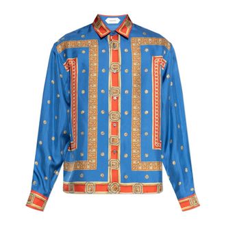 Versace Homme, Chemises, Bleu, Taille: 2XL Chemise Regular en Twill de Soie Imprim&eacute;e