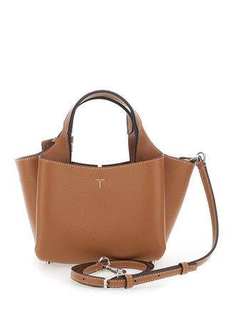 Tod's Womens Handbag Grained Leather, Brown Calfskin Leather Handbags Hand Bags