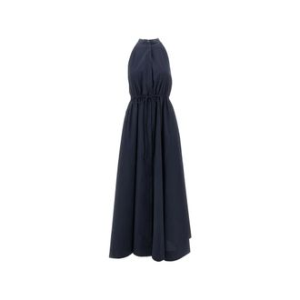 Emporio Armani Langes Kleid mit Popeline-Kordelzug - - Dresses - Damen - Blau - XS