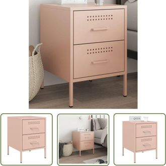 vidaXL The Living Store - Nachttisch Rosa 36x39x50,5 cm Stahl - Industriestyl - Nachttisch - Schubladen - Metallgestell - Rosa