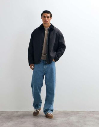 Asos blouson Harrington &agrave; carreaux avec col contrastant-Noir