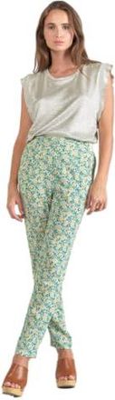 Le Temps Des Cerises Pantalon Rani à Motif Fleuri Vert et Bleu