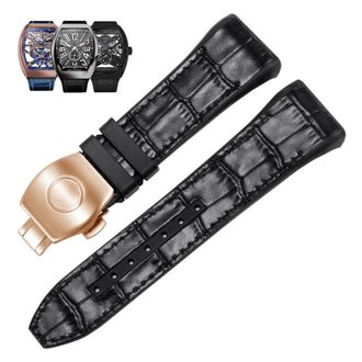 Generic 28mm Nylon Echtleder Silikon Uhrenarmband Schwarz Blau Faltschlie&szlig;e Uhrenarmband F&uuml;r Franck Muller V45 Serie Uhrenarmb&auml;nder