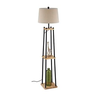 Relaxdays Stehlampe mit Regal, HxD: 160 x 40 cm, E27-Fassung, 3 Ablagen in Holzoptik, Stehleuchte, beige/schwarz