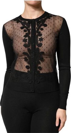 Dolce & Gabbana Femme, Pulls, Noir, Taille: 32 FR Cardigan Transparent Boutonn&eacute;