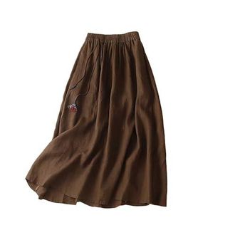 Generic Jupe maxi brod&eacute;e pour femme avec poches - Longueur midi - Jupe longue d&eacute;contract&eacute;e - Pour la plage et les vacances - Coton et lin, caf&eacute;, XXL
