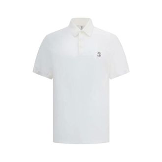 Brunello Cucinelli Homme, Tops, Blanc, Taille: 2XL Polo en Coton avec Logo et Col &agrave; C&ocirc;tes