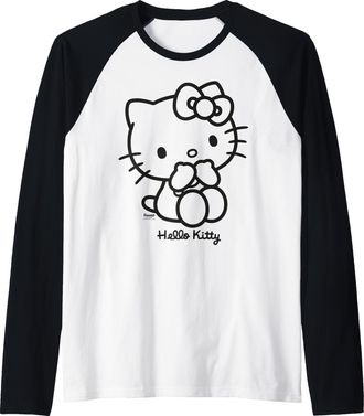Hello Kitty Outline XOXO-Figur in niedlicher, s&uuml;&szlig;er Bogen, Retro-Pose Raglan