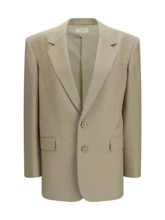 Saint Laurent Single-Breasted Wool-Silk Blend Blazer - Beige