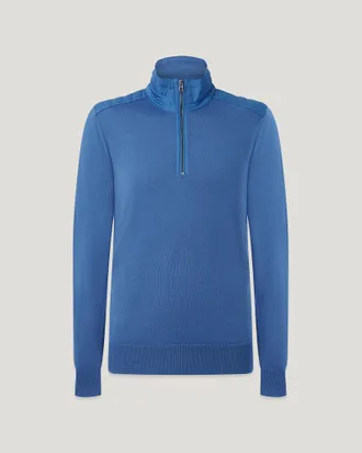 Belstaff Pull Quart De Zip Kilmington Pour Homme Merino Wool Bleu Marine 2xl