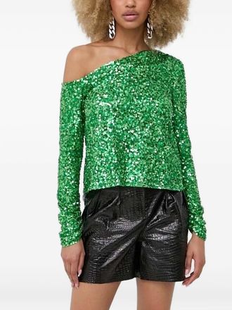 Notes du Nord blouse brodée de sequins à épaules dénudées - Vert