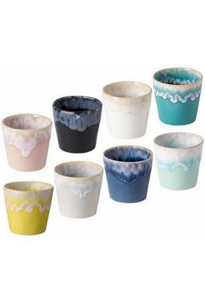 Costa Nova Espressotassenset Grespresso, Blau, Gelb, Grau, Schwarz, Türkis, Weiß, Hellblau, Hellrosa, Holz, Keramik, 8-teilig, Eiche, 80 ml, Handmade in Europe, 