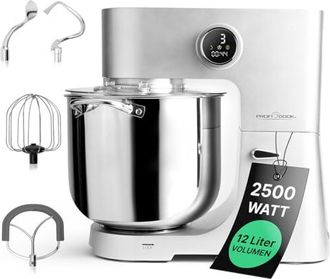 Profi Cook ProfiCook Küchenmaschine mit XXL 12L Schüssel | Knetmaschine mit 2500W Longlife-Profi-Motor | Metallgetriebe und LED-Display | Food Processor für bis 