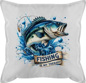 Shirtracer Kissen 50x50 - Angeln - Fishing is My Therapy - Fischer Geschenk - 50 x 50 cm - Wei&szlig; - Angler Fisch fischen Angel Geschenke f&uuml;r