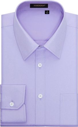 Hisdern Herren Hemd Langarm Formelle Hemd Businesshemden Freizeithemden Langarmhemd Regular Fit Freizeithemd Hemden Helles Lila 5XL